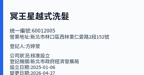 冥王星越式洗髮的照片-統編 60012005(新北市) 公司登記資料與營業項目詳細圖表