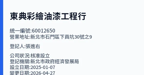 東典彩繪油漆工程行的照片-統編 60012650(新北市) 公司登記資料與營業項目詳細圖表