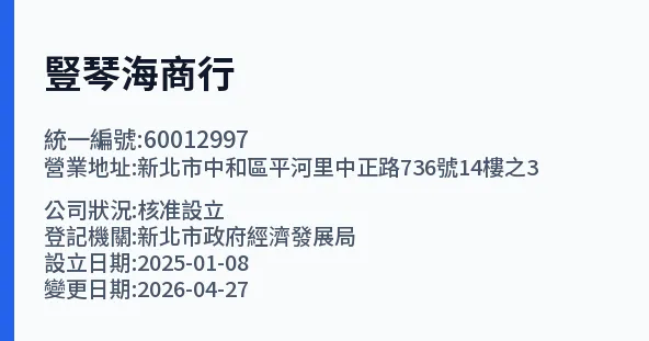 豎琴海商行的照片-統編 60012997(新北市) 公司登記資料與營業項目詳細圖表