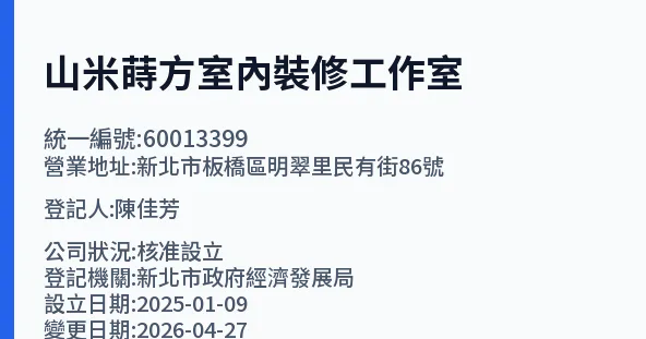 山米蒔方室內裝修工作室的照片-統編 60013399(新北市) 公司登記資料與營業項目詳細圖表