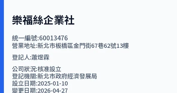 樂福絲企業社的照片-統編 60013476(新北市) 公司登記資料與營業項目詳細圖表
