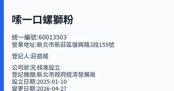 嗦一口螺獅粉的照片-統編 60013503(新北市) 公司登記資料與營業項目詳細圖表