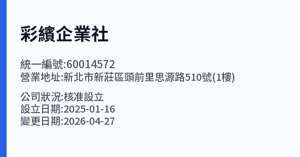 彩繽企業社的照片-統編 60014572(新北市) 公司登記資料與營業項目詳細圖表