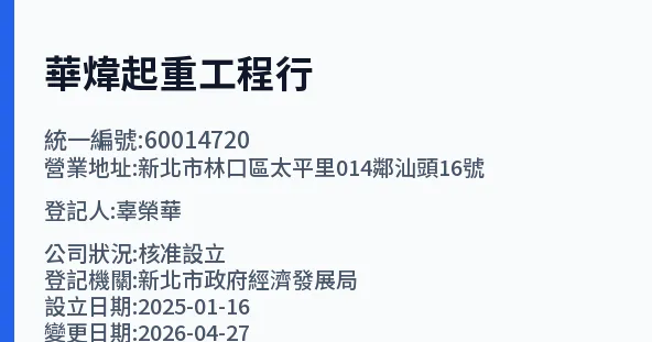 華煒起重工程行的照片-統編 60014720(新北市) 公司登記資料與營業項目詳細圖表