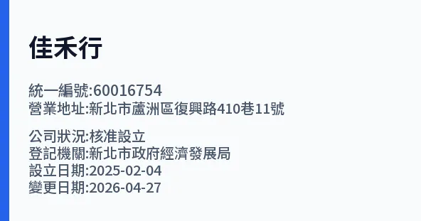 佳禾行的照片-統編 60016754(新北市) 公司登記資料與營業項目詳細圖表