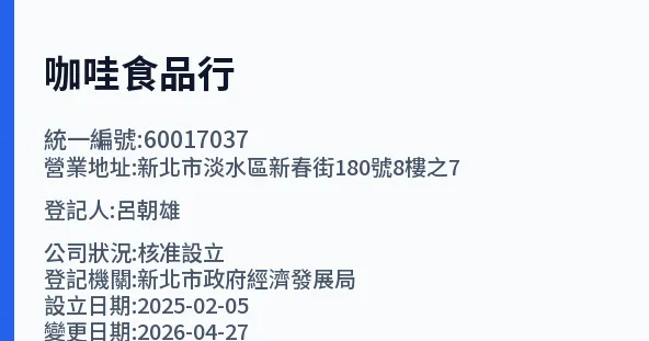 咖哇食品行的照片-統編 60017037(新北市) 公司登記資料與營業項目詳細圖表