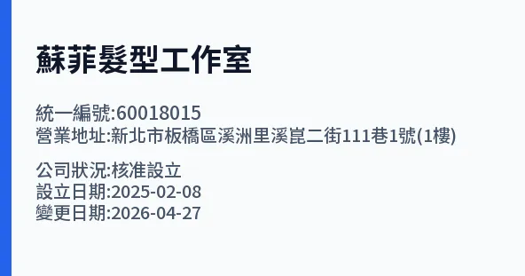 蘇菲髮型工作室的照片-統編 60018015(新北市) 公司登記資料與營業項目詳細圖表