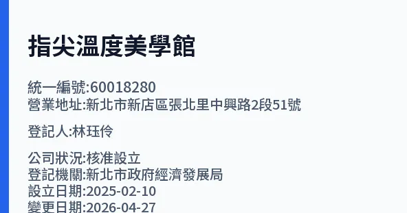 指尖溫度美學館的照片-統編 60018280(新北市) 公司登記資料與營業項目詳細圖表