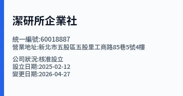 潔研所企業社的照片-統編 60018887(新北市) 公司登記資料與營業項目詳細圖表