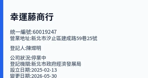 幸運藤商行的照片-統編 60019247(新北市) 公司登記資料與營業項目詳細圖表