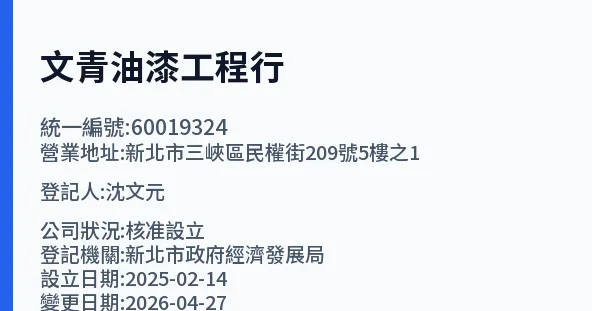 文青油漆工程行的照片-統編 60019324(新北市) 公司登記資料與營業項目詳細圖表