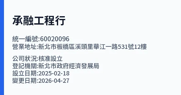承融工程行的照片-統編 60020096(新北市) 公司登記資料與營業項目詳細圖表