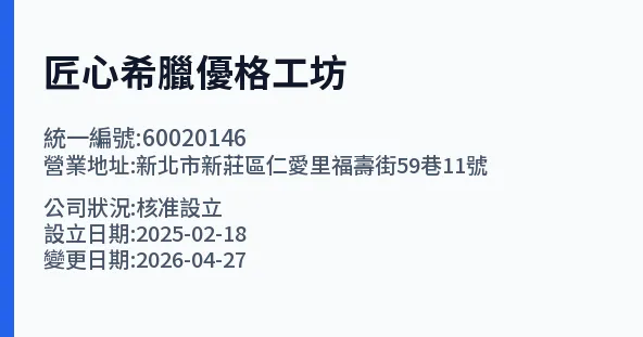 匠心希臘優格工坊的照片-統編 60020146(新北市) 公司登記資料與營業項目詳細圖表