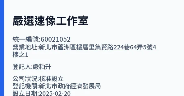 嚴選速像工作室的照片-統編 60021052(新北市) 公司登記資料與營業項目詳細圖表