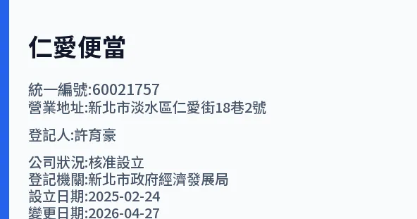 仁愛便當的照片-統編 60021757(新北市) 公司登記資料與營業項目詳細圖表