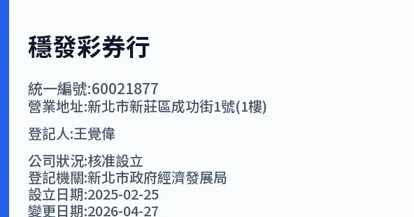 穩發彩券行的照片-統編 60021877(新北市) 公司登記資料與營業項目詳細圖表