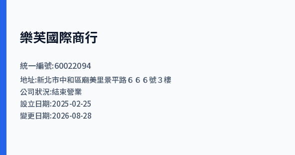 樂芙國際商行的照片-統編 60022094 公司登記資料與營業項目詳細圖表