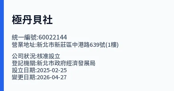 極丹貝社的照片-統編 60022144(新北市) 公司登記資料與營業項目詳細圖表