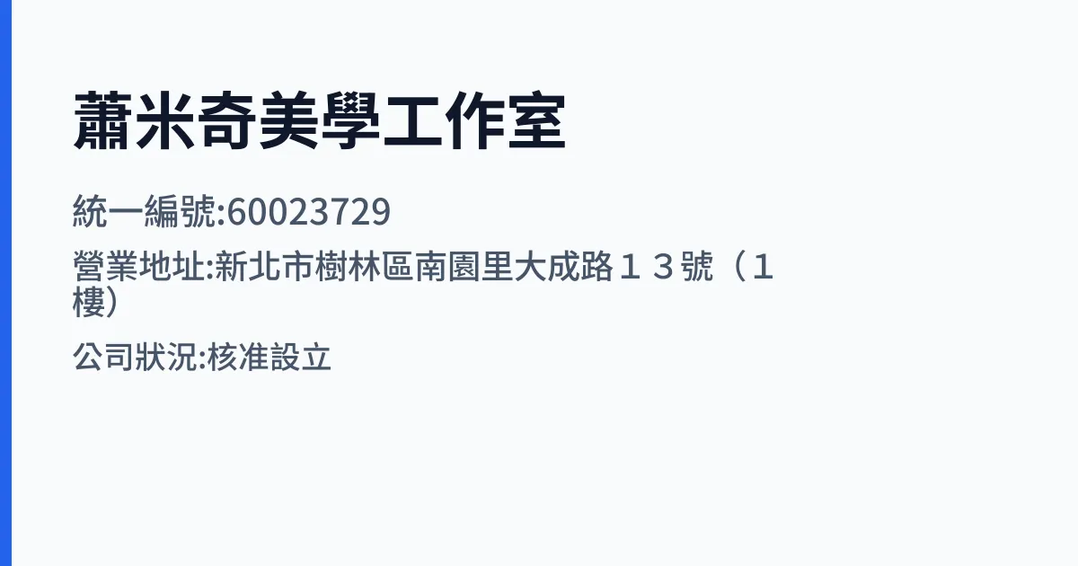 蕭米奇美學工作室 - 統編 60023729(新北市) 公司登記資料與營業項目詳細圖表