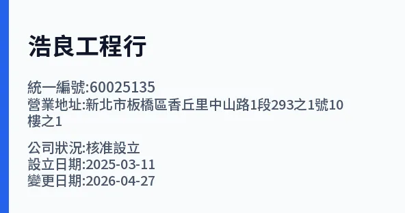 浩良工程行的照片-統編 60025135(新北市) 公司登記資料與營業項目詳細圖表