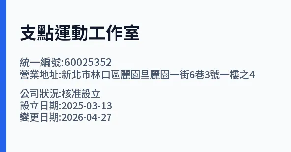 支點運動工作室的照片-統編 60025352(新北市) 公司登記資料與營業項目詳細圖表