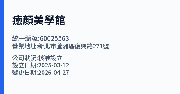 癒顏美學館的照片-統編 60025563(新北市) 公司登記資料與營業項目詳細圖表