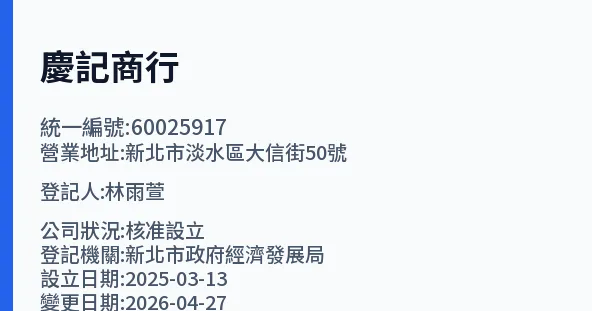 慶記商行的照片-統編 60025917(新北市) 公司登記資料與營業項目詳細圖表