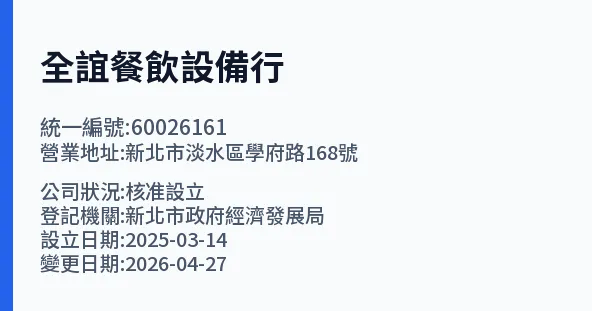 全誼餐飲設備行的照片-統編 60026161(新北市) 公司登記資料與營業項目詳細圖表