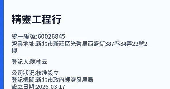 精靈工程行的照片-統編 60026845(新北市) 公司登記資料與營業項目詳細圖表