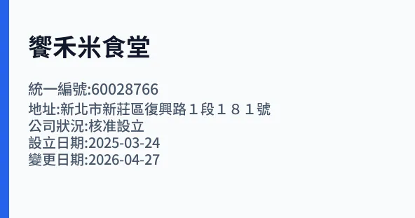 饗禾米食堂的照片-統編 60028766(新北市) 公司登記資料與營業項目詳細圖表