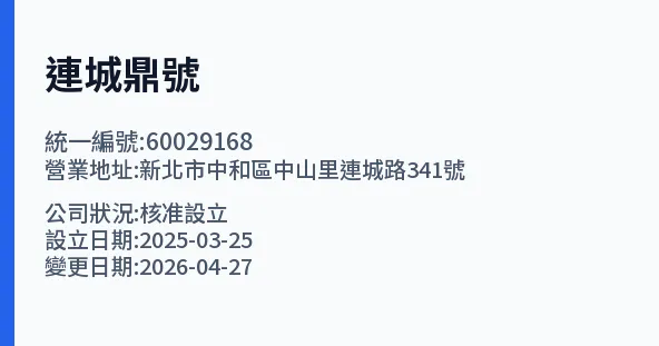連城鼎號的照片-統編 60029168(新北市) 公司登記資料與營業項目詳細圖表