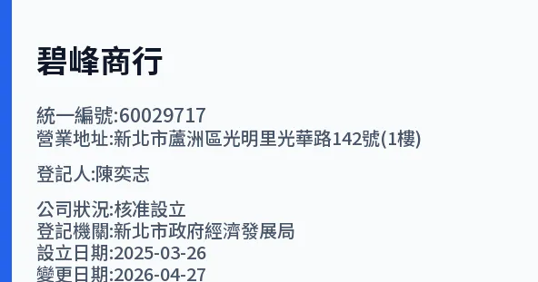 碧峰商行的照片-統編 60029717(新北市) 公司登記資料與營業項目詳細圖表