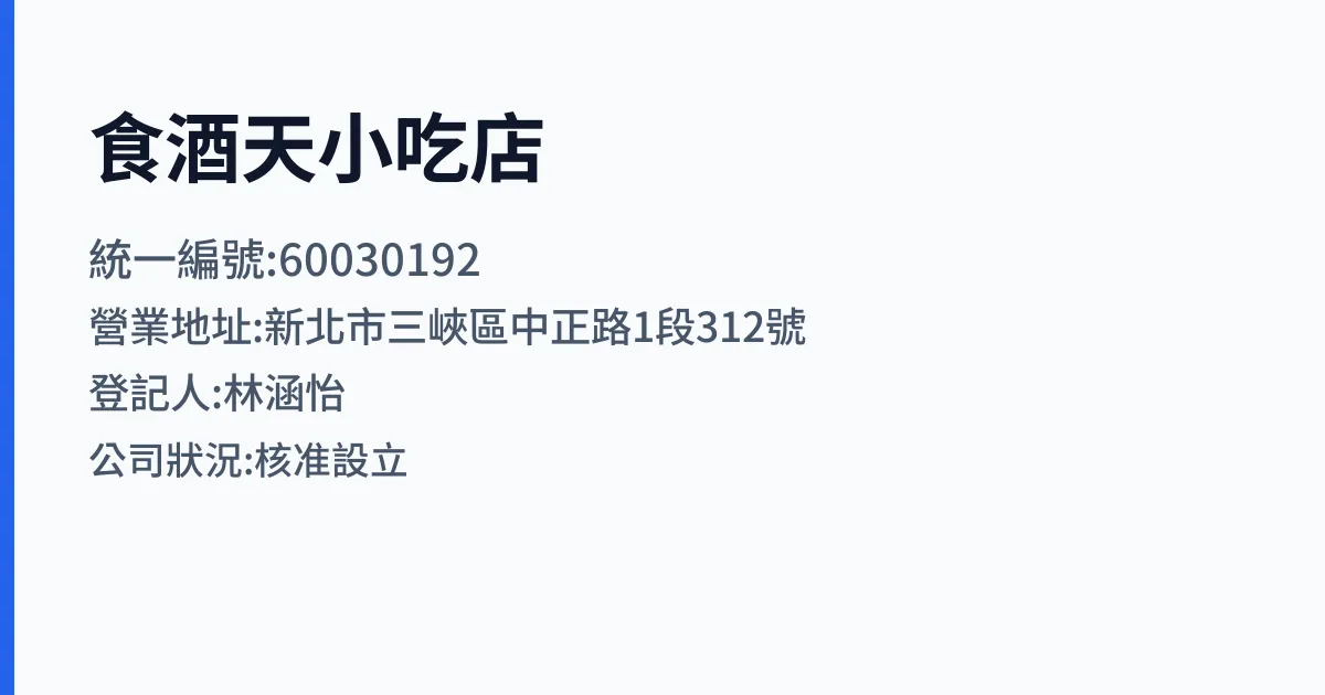 食酒天小吃店 - 統編 60030192（新北市） 公司登記資料與營業項目詳細圖表