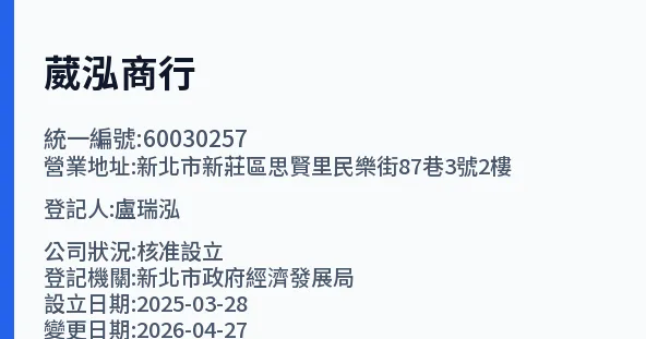 葳泓商行的照片-統編 60030257(新北市) 公司登記資料與營業項目詳細圖表