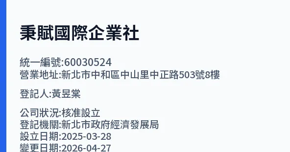 秉賦國際企業社的照片-統編 60030524(新北市) 公司登記資料與營業項目詳細圖表