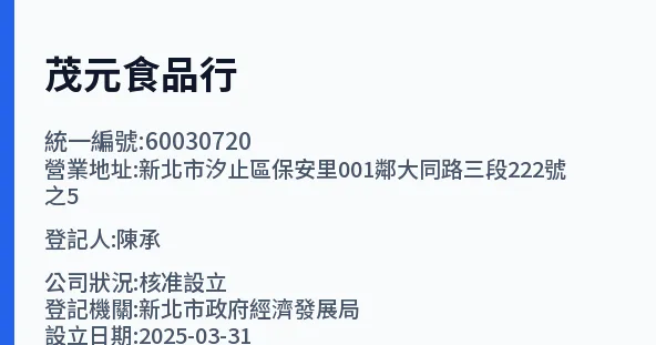 茂元食品行的照片-統編 60030720(新北市) 公司登記資料與營業項目詳細圖表