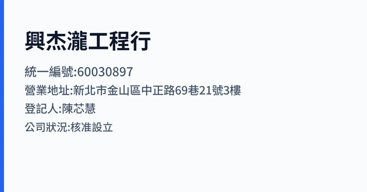 興杰瀧工程行 - 統編 60030897（新北市） 公司登記資料與營業項目詳細圖表