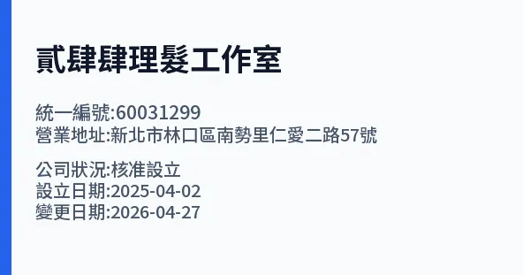 貳肆肆理髮工作室的照片-統編 60031299(新北市) 公司登記資料與營業項目詳細圖表