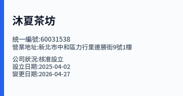 沐夏茶坊的照片-統編 60031538(新北市) 公司登記資料與營業項目詳細圖表