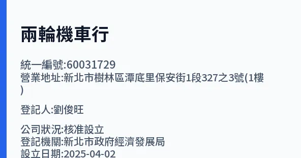 兩輪機車行的照片-統編 60031729(新北市) 公司登記資料與營業項目詳細圖表