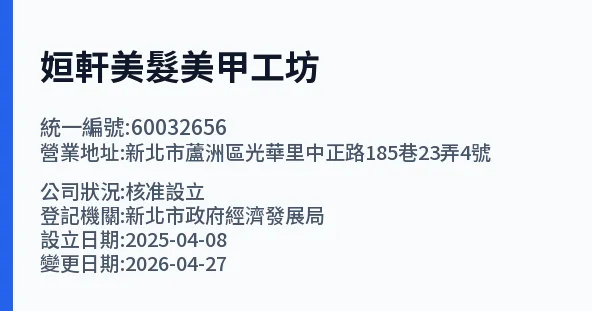 姮軒美髮美甲工坊的照片-統編 60032656(新北市) 公司登記資料與營業項目詳細圖表