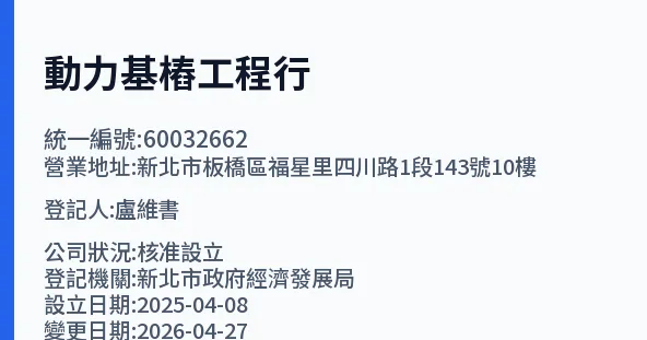 動力基樁工程行的照片-統編 60032662(新北市) 公司登記資料與營業項目詳細圖表