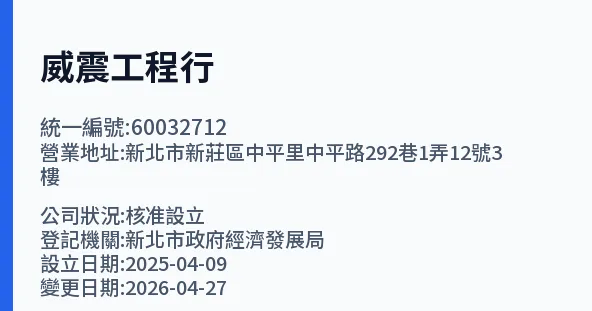 威震工程行的照片-統編 60032712(新北市) 公司登記資料與營業項目詳細圖表