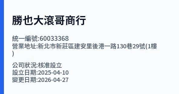 勝也大滾哥商行的照片-統編 60033368(新北市) 公司登記資料與營業項目詳細圖表