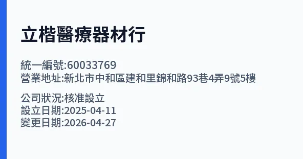 立楷醫療器材行的照片-統編 60033769(新北市) 公司登記資料與營業項目詳細圖表