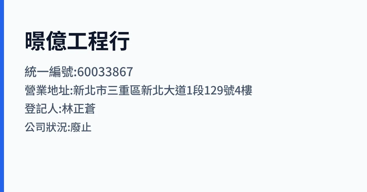 暻億工程行 - 統編 60033867(新北市) 公司登記資料與營業項目詳細圖表