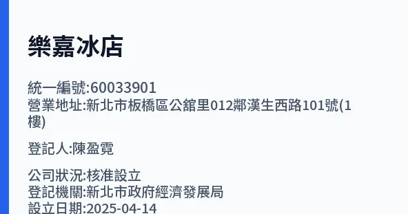 樂嘉冰店的照片-統編 60033901(新北市) 公司登記資料與營業項目詳細圖表
