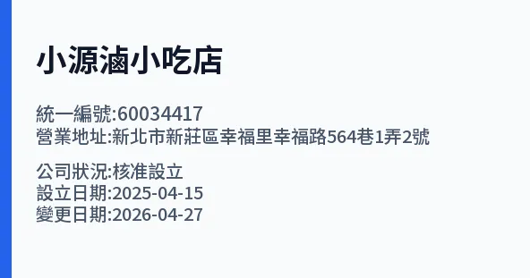 小源滷小吃店的照片-統編 60034417(新北市) 公司登記資料與營業項目詳細圖表