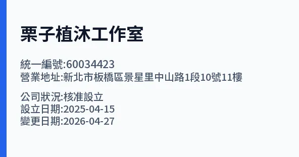 栗子植沐工作室的照片-統編 60034423(新北市) 公司登記資料與營業項目詳細圖表