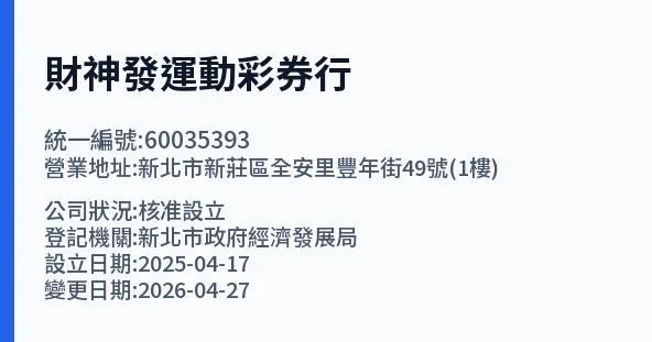 財神發運動彩券行的照片-統編 60035393(新北市) 公司登記資料與營業項目詳細圖表
